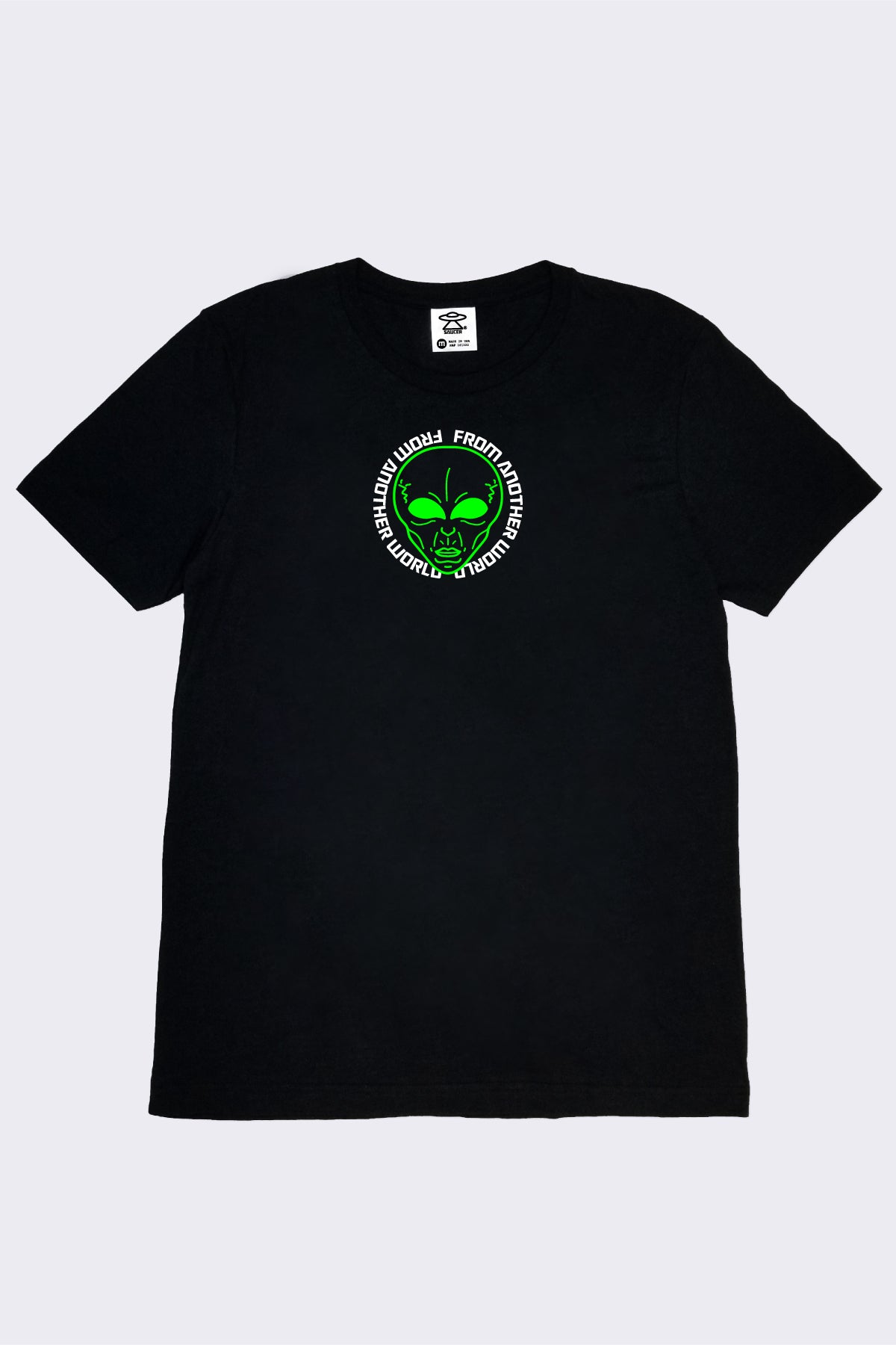 Space Alien Neon Emblem Black T-Shirt – SAUCER